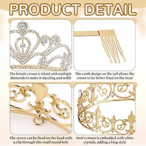 Lyrow 4 Pcs Prom Crowns and Sashes Set Halloween Prom King and Queen Tiara with Sash Birthday Party Graduation Accessories(Gold, Black)