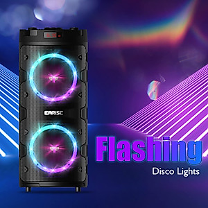 EARISE M62 Portable Bluetooth PA Speaker, Dual 6.5" Rechargeable Indoor/Outdoor Bluetooth Karaoke Audio System, TWS, Party Lights, LED Display, FM/AUX/MP3/USB/SD/TF