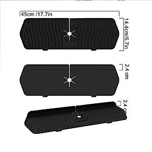 Silicone Faucet Pad,Silicone Faucet Handle, Kitchen Sink Accessories , Kitchen Bathroom Countertop Water Tank Splash Cover Silicone Faucet Splash Pad, Drip Catcher Tray(Black-Large)