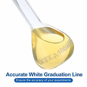 PATIKIL 100ml Volumetric Flask, 2Pcs 3.3 Borosilicate Glass Graduated Volumetric Measuring Flask with Plug Cap Tolerance 0.1ml for Lab Experiment, Clear