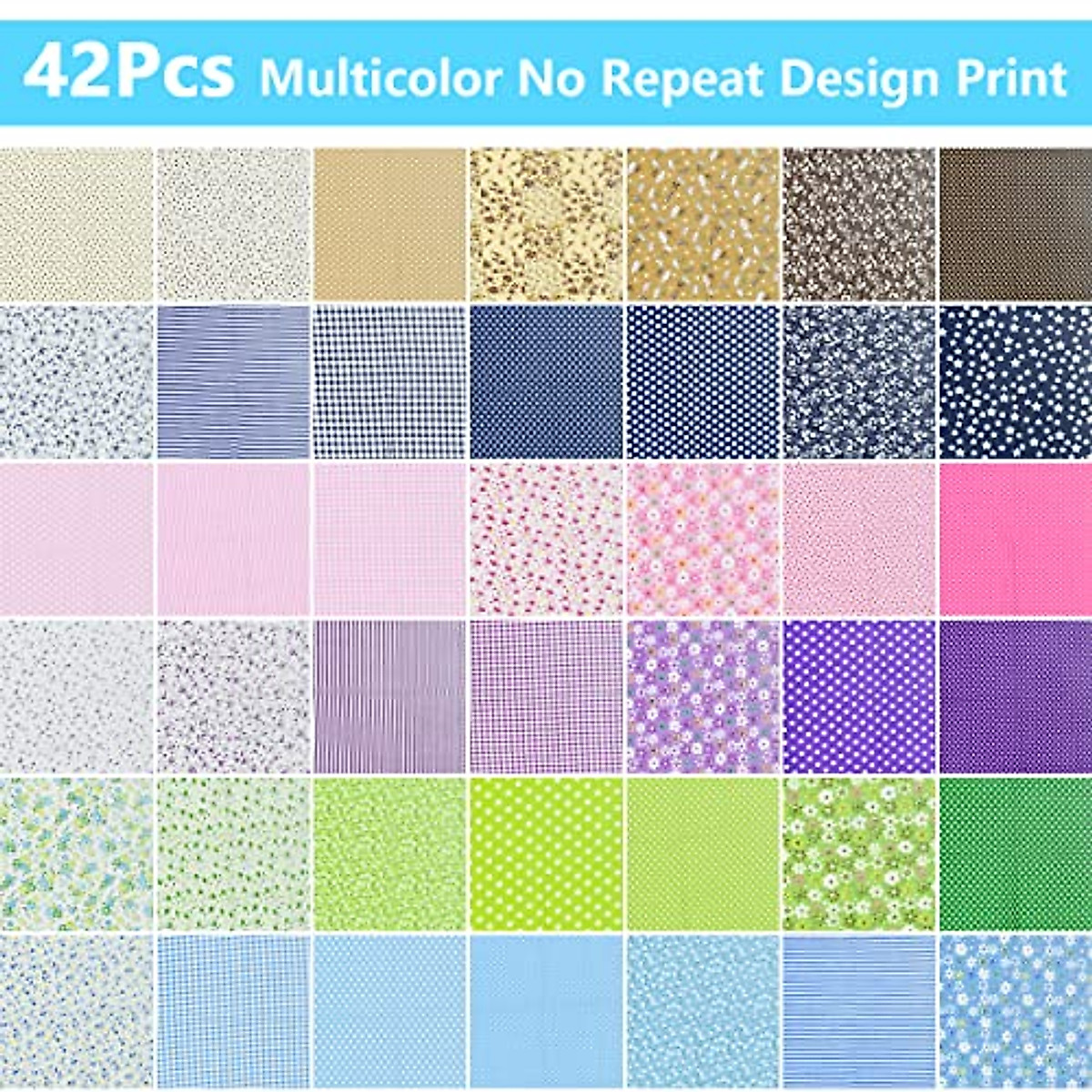 42 Pcs 9.8 x 9.8 Inches Cotton Fabric Sewing Patchwork Squares Quilting Bundles Different Pattern Cloths for Sewing DIY Art Work Supplies Scrapbooking Quilting by Renashed