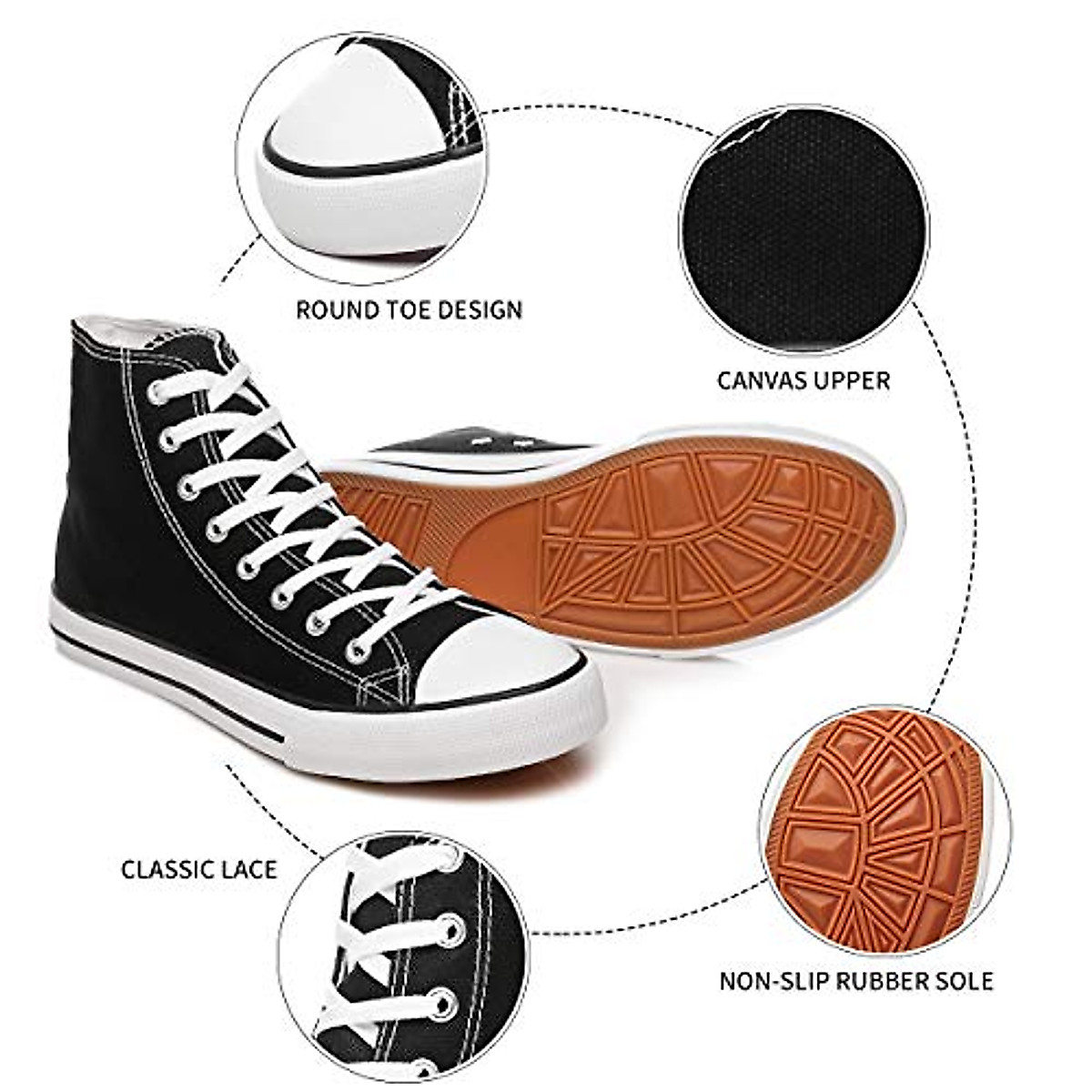 yageyan Womens High Top Canvas Sneakers Lace up Fashion Shoes for Women Casual Classic（Black,8）