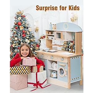 ROBUD Kids Kitchen Playset Wooden Kids Play Kitchen Set Pretend Play for Toddlers Boys Girls