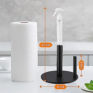 SOAMOEU Paper Towel Holder with Spray Bottle, Stainless Steel Countertop Paper Towel Holder, One-Handed Operation Kitchen Paper Towels Holder with Non Slip Weighted Base (Black)