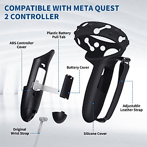 Controller Grips Cover for Oculus Quest 2,Anti-Throw Strap with Battery Opening,Extended Controller Grips Covers Suitable for Large Hands(Black)