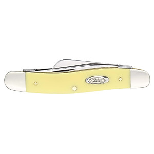 Case Pocket Knife, Yellow Synthetic Handle Medium Stockman #035 with Personalized Laser Engraved Handle, Three Blades, Father's Day Gifts