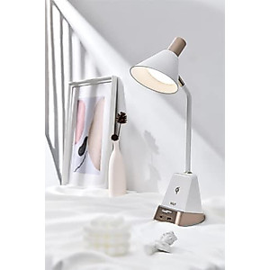 WILIT LED Desk Lamp with USB Charging Port & Type C Outlet for Devices Charging Warm Lights Desk Table Lamps with Wireless Charger for Home Office College Dorm Simple Design