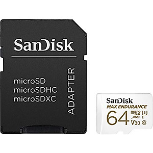 SanDisk 64GB MAX Endurance microSDXC Card with Adapter for Home Security Cameras and Dash cams - C10, U3, V30, 4K UHD, Micro SD Card - SDSQQVR-064G-GN6IA
