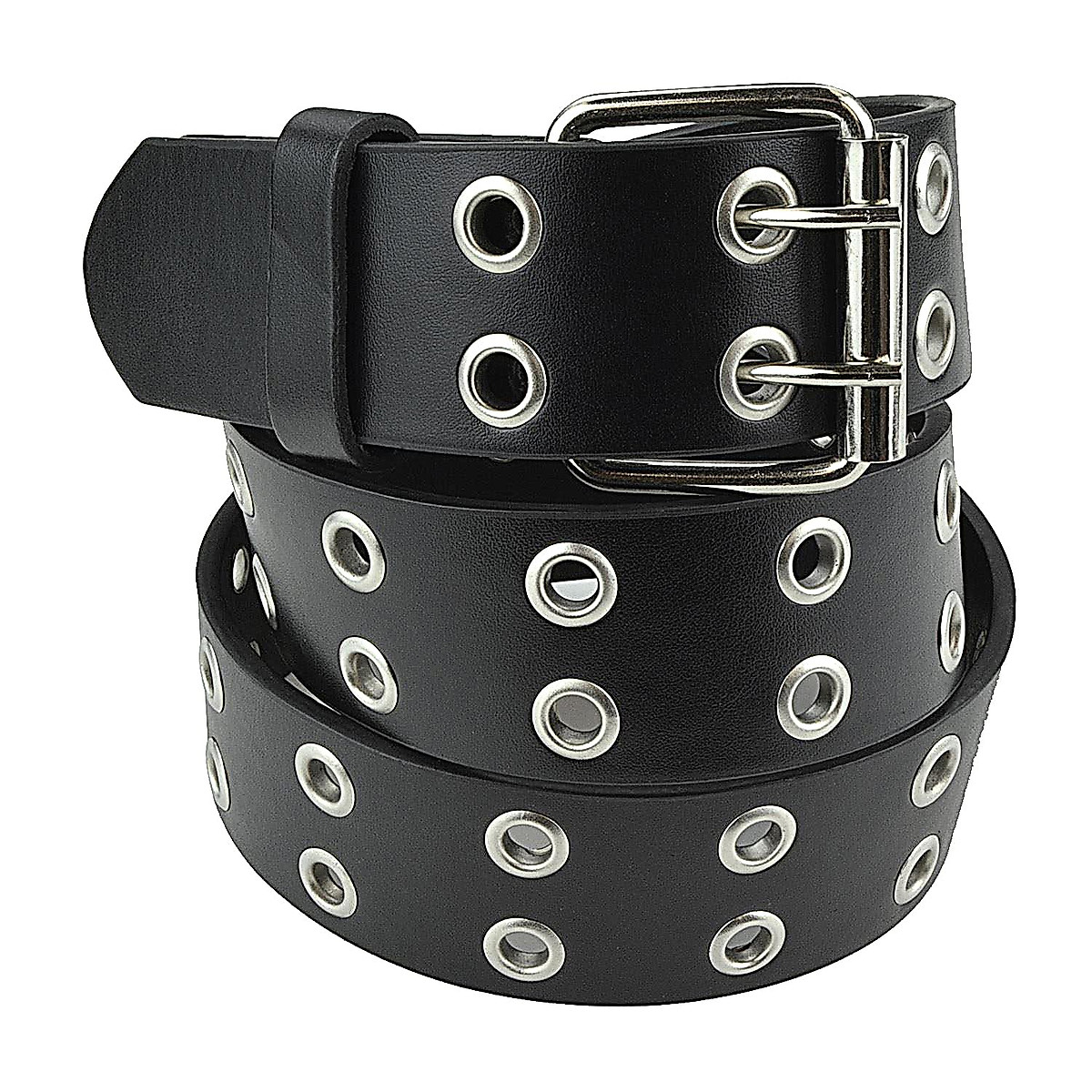 Belle Donne - Women's Double Grommet Leather Jeans Belt, Black , Size L(37"-39")