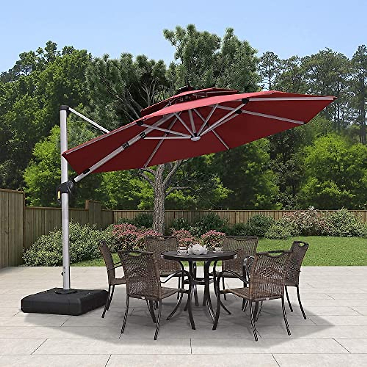 PURPLE LEAF 11ft Solar powered LED Patio Umbrella Outdoor Round Umbrella Large Cantilever Umbrella with LED lights Windproof Offset Umbrella Heavy Duty Sun Umbrella for Garden Deck Pool Patio, Terra