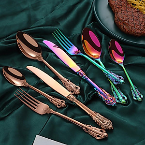 Michelangelo Flatware Set for 12, Aimilan 48 Piece Luxury Palace Silverware Set, 18/10 Stainless Steel Cutlery Utensil Set Include Knife Fork Spoon, Mirror Polished, Dishwasher Safe（Rose Gold）