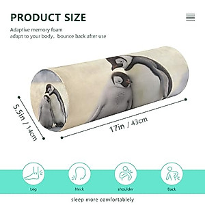 xigua Winter Penguin Neck Roll Pillow for Neck Relief with Removable Washable Cover - Memory Foam Round Cylinder Bolster, Ergonomically Designed for Head, Neck, Back, and Legs
