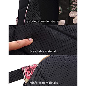 Lmeison Green Floral Backpack with Lunch Box, Girls Backpack for School Kids Backpack College Backpack Travel Backpack for Women