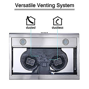 Stainless Steel Range Hood 30 inch KITCHENEXUS 200 CFM Under Cabinet Range Hood Ducted/Ductless Convertible Duct with LED Lighting, Reusable Filters and 3 Speed Exhaust Fan, Slim Kitchen Hood Vent