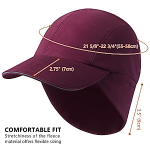 GADIEMKENSD Winter Fleece Hats Reflective Ponytail Hat for Women Baseball Caps with Earflap Drop Down Ear Warmer Mens Skull Cap Beanie with Visor Cold Hat for Outdoor Hiking Running Snow Ski Wine Red