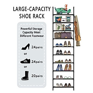 MCMACROS 10 Tiers Tall Free Standing Shoe Racks,Narrow Shoe Shelf Storage 20-24 Pairs Shoes, DIY assembly shoe rack layers,Space-Saving for Closet,Entryway,Anywhere.Black.