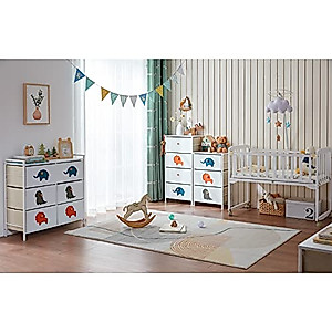 FRAPOW Kids Dresser with 4 Drawers, White Baby Child Boys Girls Storage Organizer Dresser with Wood Top Metal Frame for Living Room Bedroom Hallway