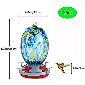 JALAMWANG Hummingbird Feeder for Outdoors Hanging, 25 Ounces, Hand Blown Glass, Leak Proof Rustproof, Containing Ant Moat, for Attract Hummingbird Garden Decoration etc(Blue Starry Night)