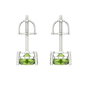 1.0 ct Brilliant Heart Cut Solitaire VVS1 Natural Green Peridot Pair of Stud Earrings Solid 18K White Gold Screw Back