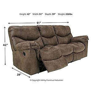 Signature Design by Ashley Alzena Faux Leather Oversized Manual Reclining Sofa, Brown