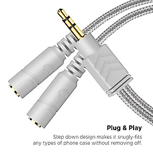 DUKABEL Headphone Splitter, AUX Splitter Cable for Headset Knitted 3.5mm Splitter 2-Way Audio Splitter Stereo Audio Y Cable Produces Equal Audio Output for Headphones Earphones Speakers Joy Series