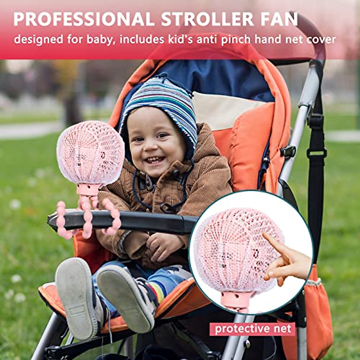 YKLWORLD Mini Stroller Fan, Handheld Portable Fan with Flexible Tripod, USB or Battery Powered Personal Desk Fan 3 Speeds Baby Fan with LED Light & Aromatherapy for Car Seat Crib Bike Treadmill - Pink