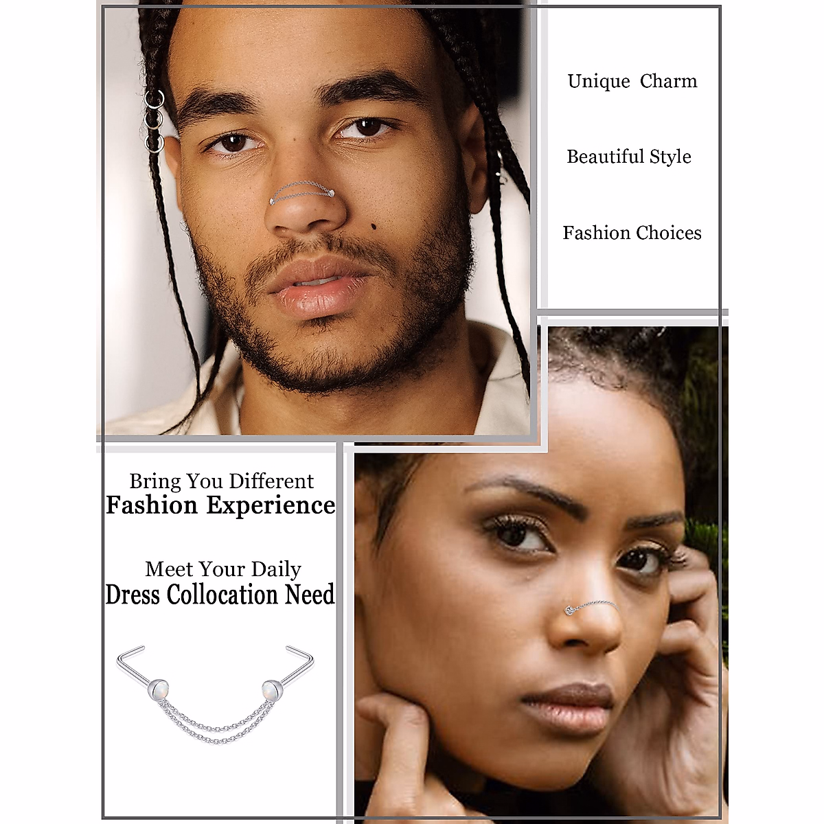 Akeoqi 28Pcs Nose Stud Nose Chain Screw Straight L Shape Nose Stud Chain Nose Stud Nostril Piercing Body Jewelry for Women Men 20G Set 2mm 2.5mm 3mm CZ Silver Tone