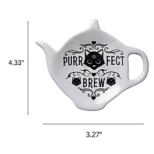 Pacific Giftware Purrfect Brew Spoon and Tea Bag Rest, Collectible Gothic China Utensil Dish, 4.33 Inches x 3.27 Inches x 0.71 Inches, 0.17 LBS