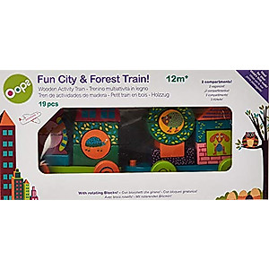 OOPS Fun Forest & City Train - Wooden Pull Along Toy and Stacking Puzzle for Toddlers