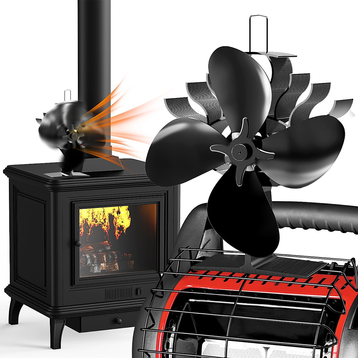 ZHENGXOO Wood Stove Fan, 4-Blades Heat Powered Stove Fan,Silent Operation Fireplace Fan for Gas/Pellet/Wood Burning Stove