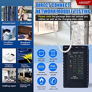 NOYAFA NF-468CS Network Cable Tester Telephone & Continuity Tester Ethernet Cable Mapper for RJ45/RJ11/RJ12/CAT5/CAT6/POE Test UTP/STP Network Test Tool (Black)
