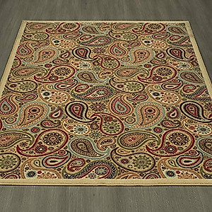 Ottomanson Machine Washable Paisley Design Non-Slip Rubberback 8x10 Traditional Area Rug for Living Room, Bedroom, Kitchen, 7'10" x 9'10", Beige