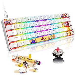 Portable 60% Mechanical Gaming Keyboard 18 Chroma RGB Backlit Ultra-Compact 68 Keys Dye Sublimation PBT Ergonomic Full Keys Anti-ghosting Compatible with PS4,PS5,PC,Gamers,Typist(White/Red Switch)
