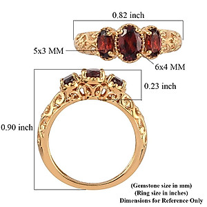 Shop LC 3 Stone Garnet 925 Sterling Silver Rings for Women 14K Yellow Gold Plated Openwork Statement Jewelry Engagement Gifts Size 9 Birthday Gifts for Women