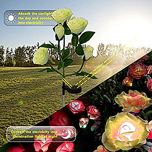 Outdoor Solar Garden Stake Rose Lights, LED Solar Powered Light with 5 Rose Flowers, Waterproof Solar Landscape Lighting Decorative Lights for Garden, Patio, Yard, Backyard, Pathway, Wedding (Yellow)