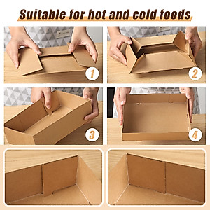 200 Pcs Kraft Paper Food Tray and Checkered Food Wrapping Paper Set 4 Corner Pop up Paperboard Food Box Disposable Foldable Cardboard Trays Brown Greaseproof Food Paper Box for Theater Stadium