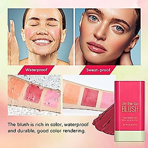 Multi-Use Cream Blush Stick, Blush Cheek Stick Tinted Moisture Stick Solid Moisturizer Stick, Waterproof Blusher and Shadow Lips for Cheek Makeup (shy pink, 1pcs)