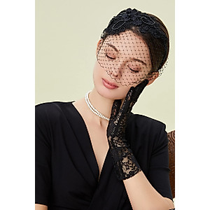 BABEYOND Bridal Wedding Veil Fascinator Mesh Lace Headband Tea Party Flower Fascinator Funeral Hats for Women Black