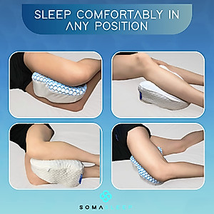 SelectSoma Knee Pillow for Side Sleepers with Cooling Memory Foam Gel Cover - Leg Cushion for Pain Relief in Sciatica, Back, HIPS, Knees, and Joints - Body Positioner for Maternity, Rest, and Sleep