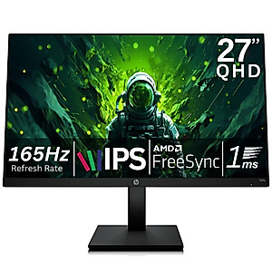 HP X27q 27 Inch QHD Gaming Computer Monitor 165Hz IPS 1ms VESA Mountable AMD Freesync Height Adjust Stand Pivot Rotation for PS4 PS5 Gamer Console Desktop Laptop Flat Display, Black (Renewed)