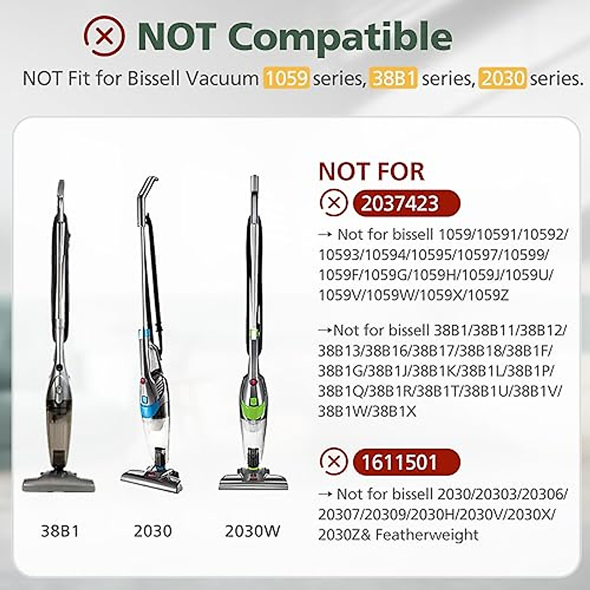 8 PACK 2033 Replacement Filter Compatible with Bissell Featherweight Stick Lightweight Bagless Vacuum Cleaner 20331, 20333, 20336, 20339, 2033M,8 Mesh Filter 8 Foam Filters, Replace Part # 1611508