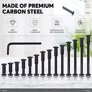 Rustark 12 Set M6x75mm Black Hex Drive Socket Cap Bolts Kit Carbon Steel Allen Head Countersunk Furniture Crib Bolts Nuts with Free Hex Key for Chairs Bed Cribs Furniture