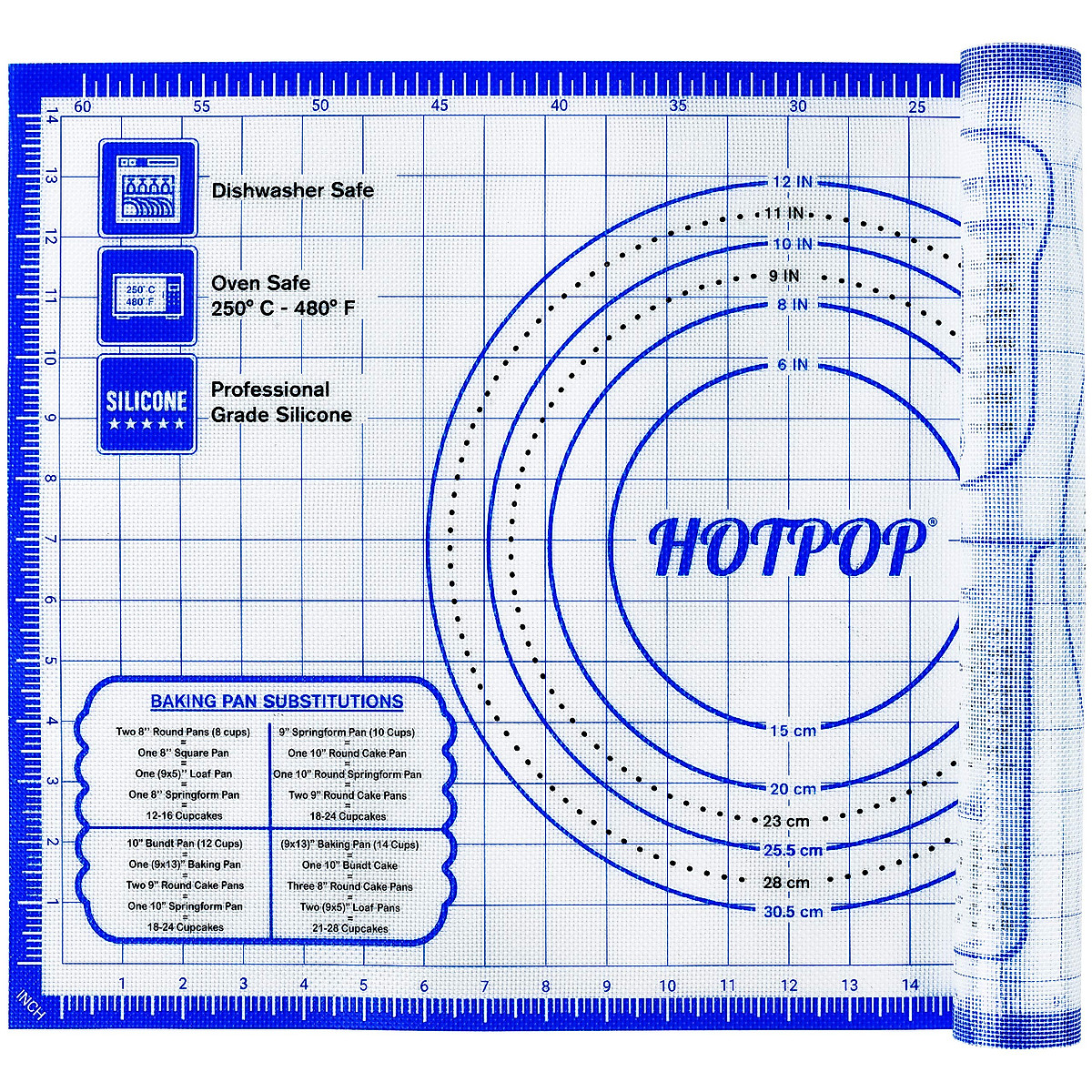HOTPOP 26 x 16 Inches Extra Thick Nonstick Silicone Pastry & Pie Crust Mat Rolling with Measurements, Kneading and Baking Dough Pastry Pie Crust Bun - Bread Making Mat - Silicone Pie Crust Rolling Mat