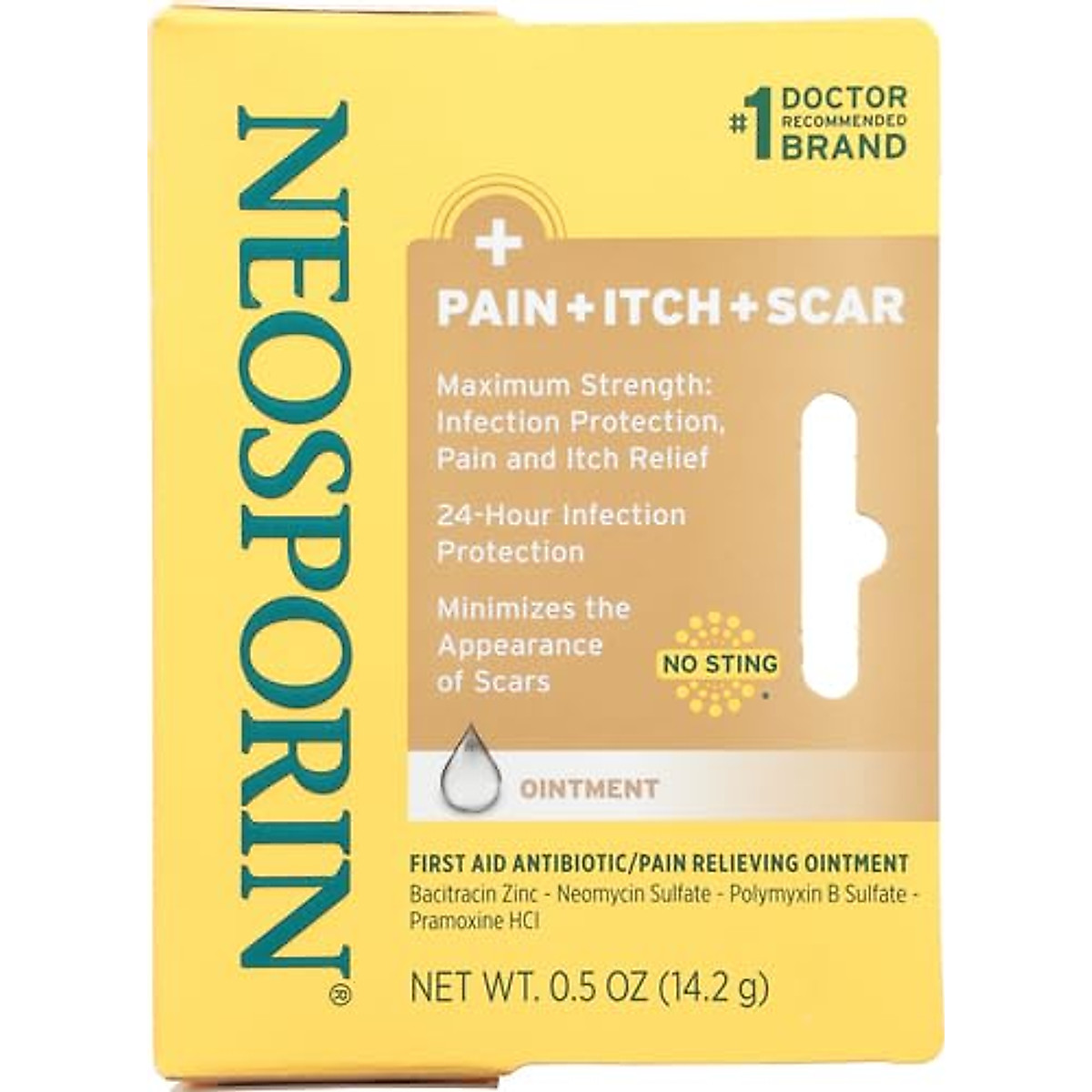 Neosporin Antibiotic Pain-Relieving, Anti-Itch, & Scar Appearance Minimizer Ointment with Neomycin & Bacitracin Zinc, 24-Hour Infection Protection for Minor Cuts, Scrapes & Burns,.5 oz