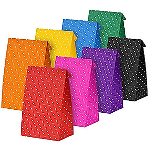 BBTO 24 Pieces Dot Paper Bags Party Gift Grocery Bag Lunch Flat Bottom Craft Paper Bags, Multicolor