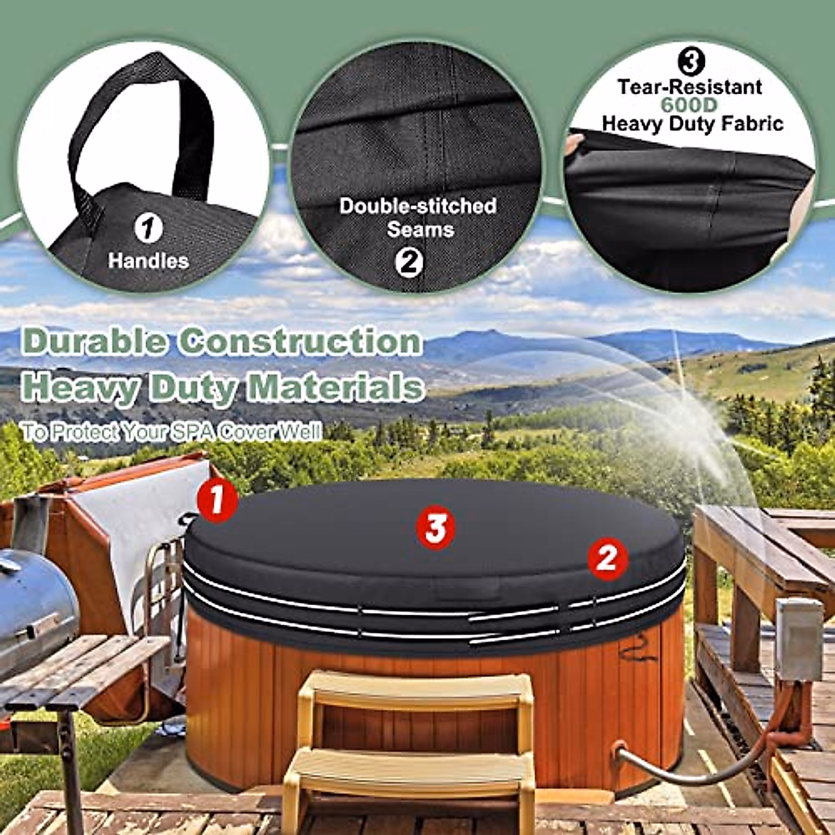 Round, Waterproof spa covers for Hot Tub, 600D Heavy Duty Replacement, Outdoor Patio hot tub cover Protector Cover, with Straps -Fit 80" D x 14" H