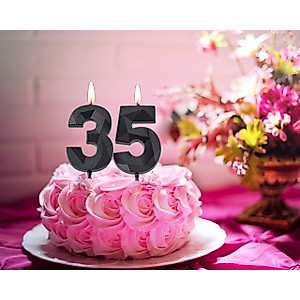 2 inch Black 35 & 53 Birthday Candles, 3D Diamond Number 35th & 53th Cake Topper for Men Women Birthday Party Decorations Theme Party