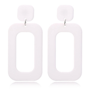 80s Women Colors Retro Earrings Geometric Dangle Neon Earrings for Party Costume Accessory-White