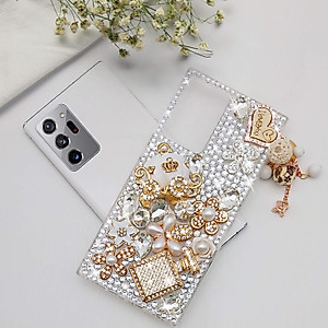 Guppy for Galaxy Note 20 Ultra Case Women Luxury 3D Bling Shiny Rhinestone Diamond Crystal Pearl Handmade Pendant Iron Tower Pumpkin Car Flowers Soft Protective Anti-fall Case for Galaxy Note 20 Ultra