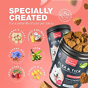 Dog Flea and Tick Treatment Chews - Flea and Tick Prevention for Dogs - Flea & Tick Chewables - Natural Dog Flea & Tick Control Soft Treats - Flea Chewables for Dogs - Immune Support Supplement